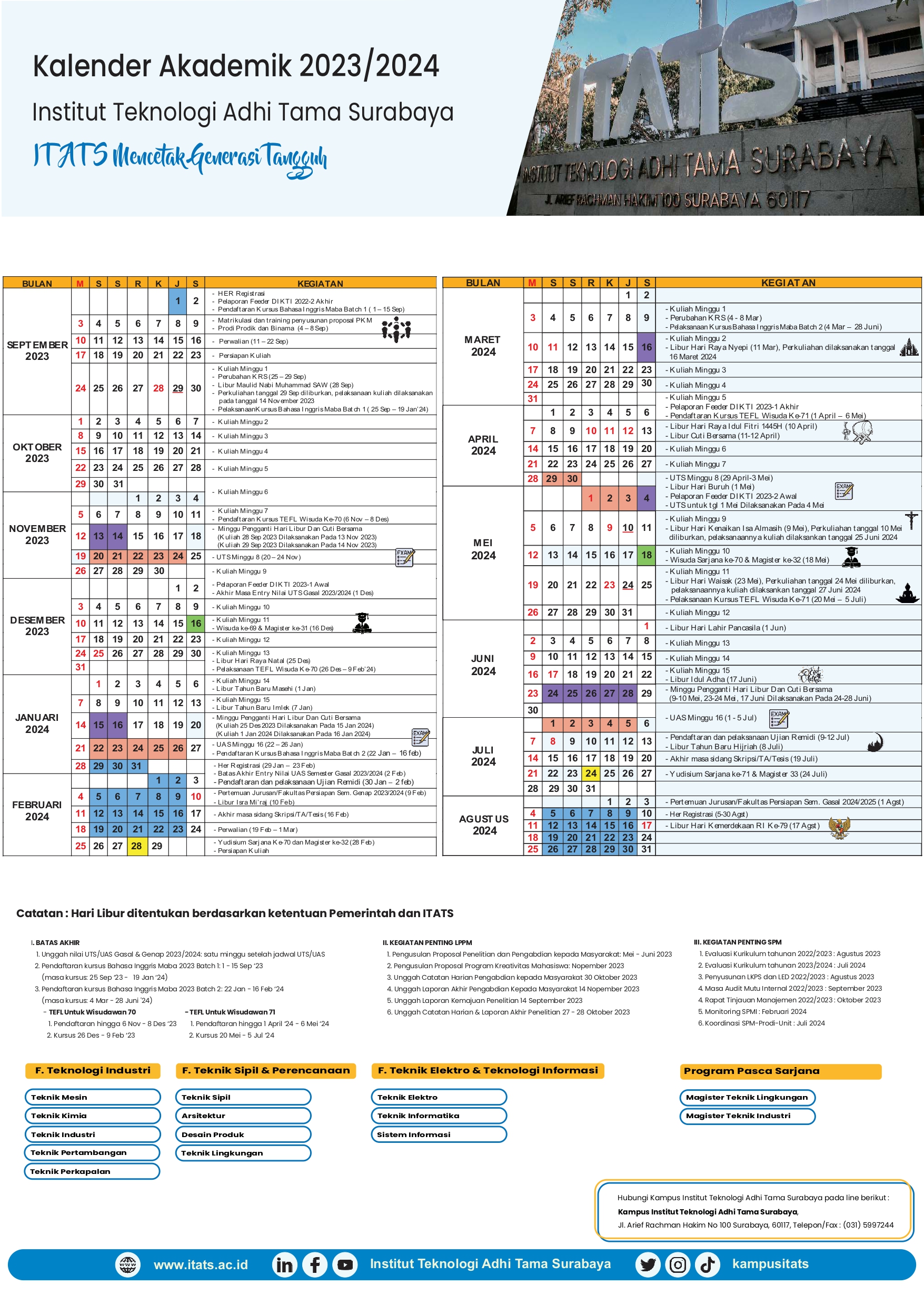 KALENDER AKADEMIK – Lembaga Pengembangan Institusi (LPI) – ITATS